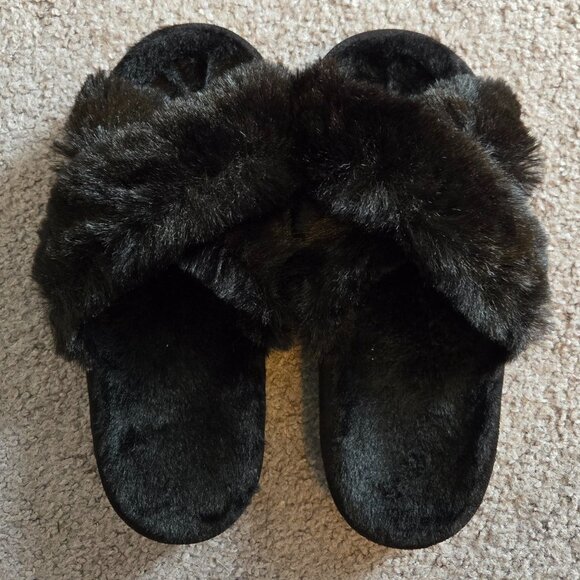 Shoes | New Womens Fuzzy Cross Band House Slippers Soft Plush Furry Fur Open Toe Us 78 | Poshmark